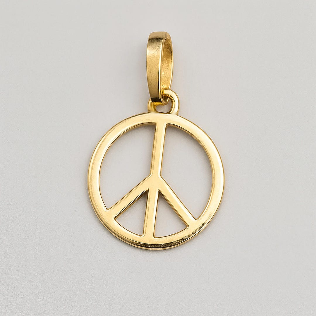 Solid Gold Pendant Peace Symbol Charm or Necklace - Choose 9ct 10K or ...