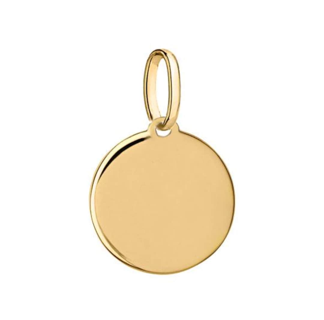 18k/14k/solid Gold Round Disc Pendant Tag Personalised Charm Custom ...
