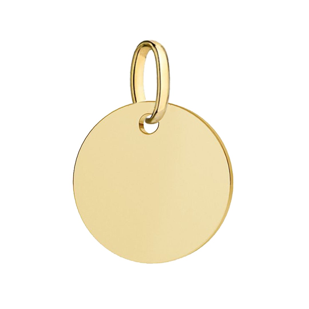 14k/10k/9ct Solid Gold Round Disc Pendant Tag Personalised Charm Custom ...