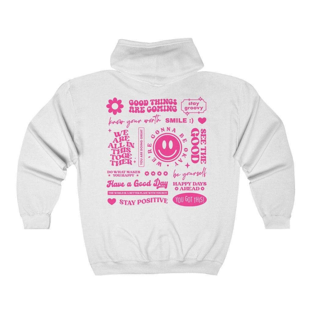 Positive Full Zip Hoodie - Aesthetic Oversized Hoodie | Positive Quotes ...