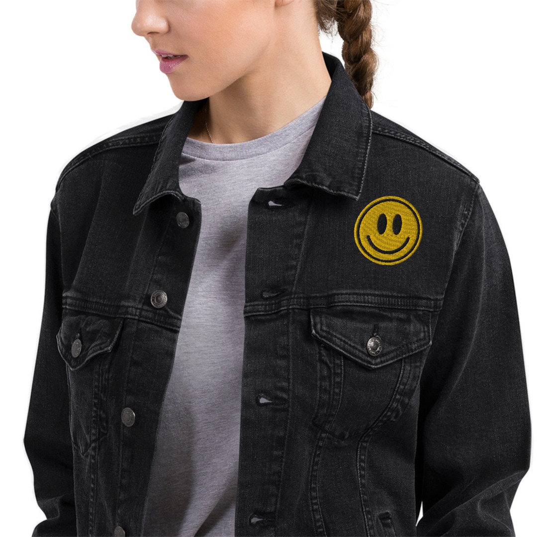 Smiley Face Denim Jacket - Embroidery Design Front and Back | Smile ...