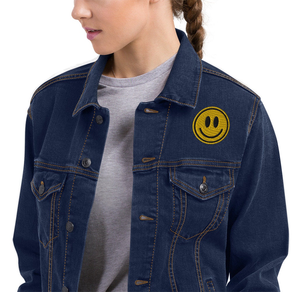 Smiley Face Denim Jacket Embroidery Design Front and Back Smile Face ...