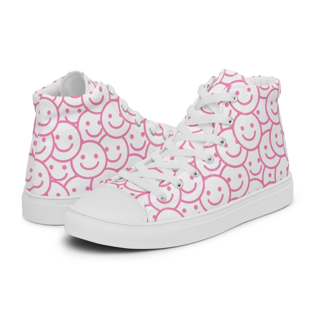 Aesthetic Shoes | Smile Face Shoes | High Top Canvas Shoes for Women ...