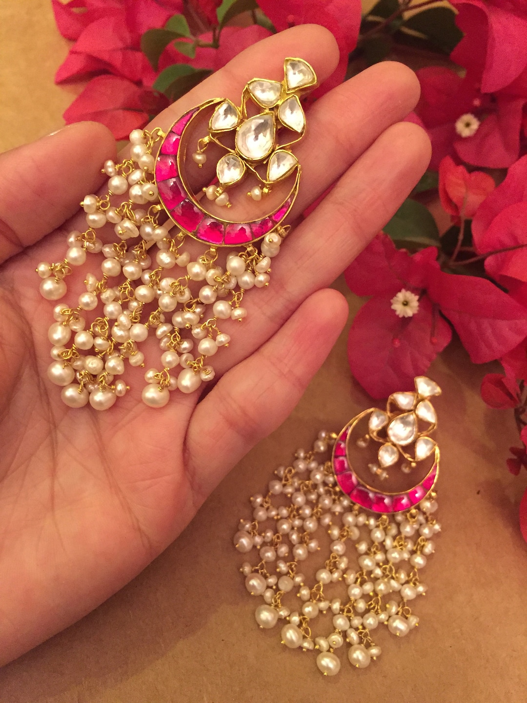 925 Sterling Silver Gold Plated Chandbali Earrings,handmade Kundan ...