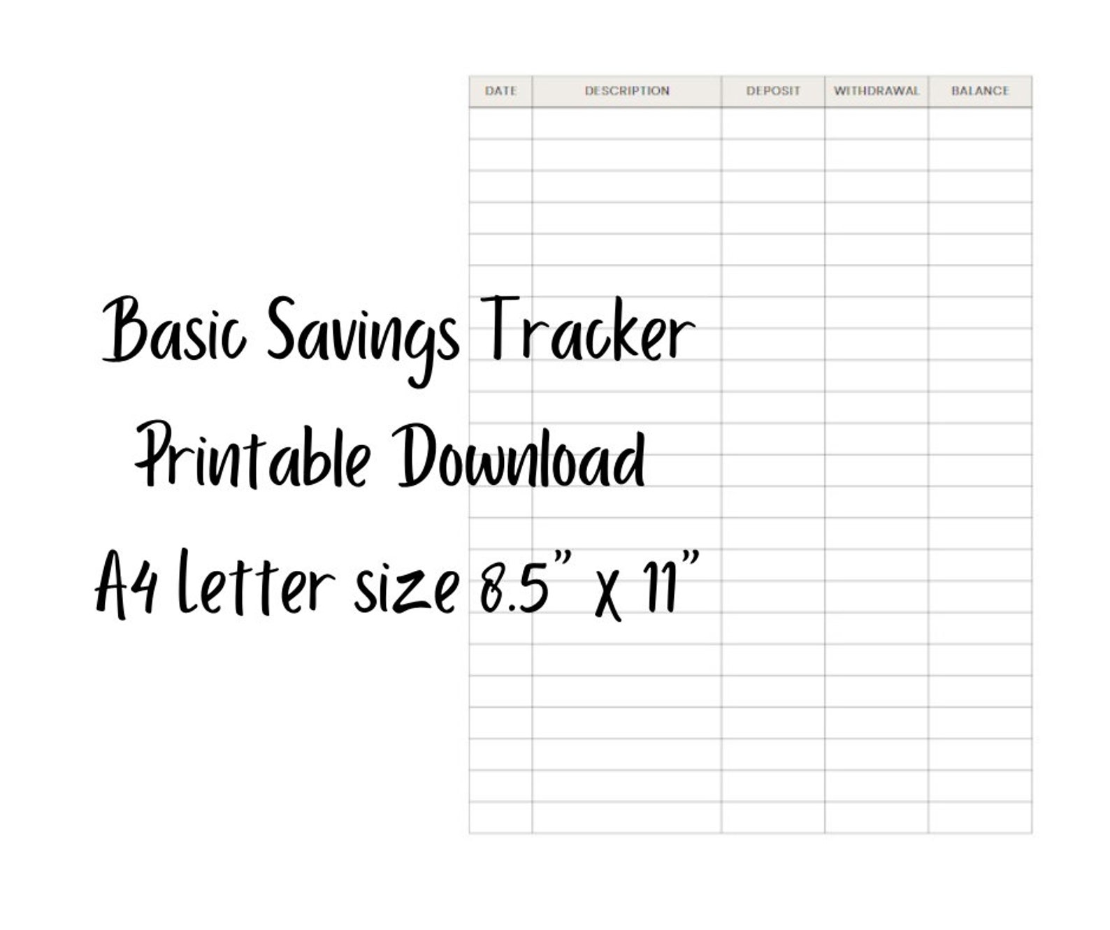 Basic Savings Tracker, Savings Tracker, Savings Sheet, Downloadable ...