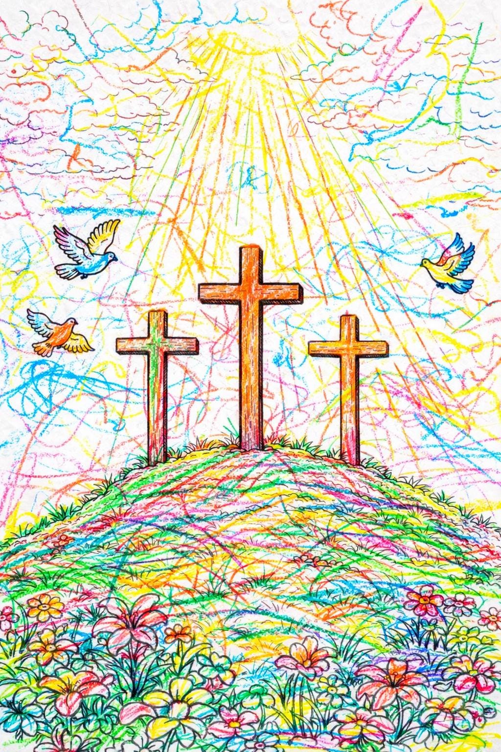 Three Crosses Coloring Page | He is Risen Easter Activity | Easter ...