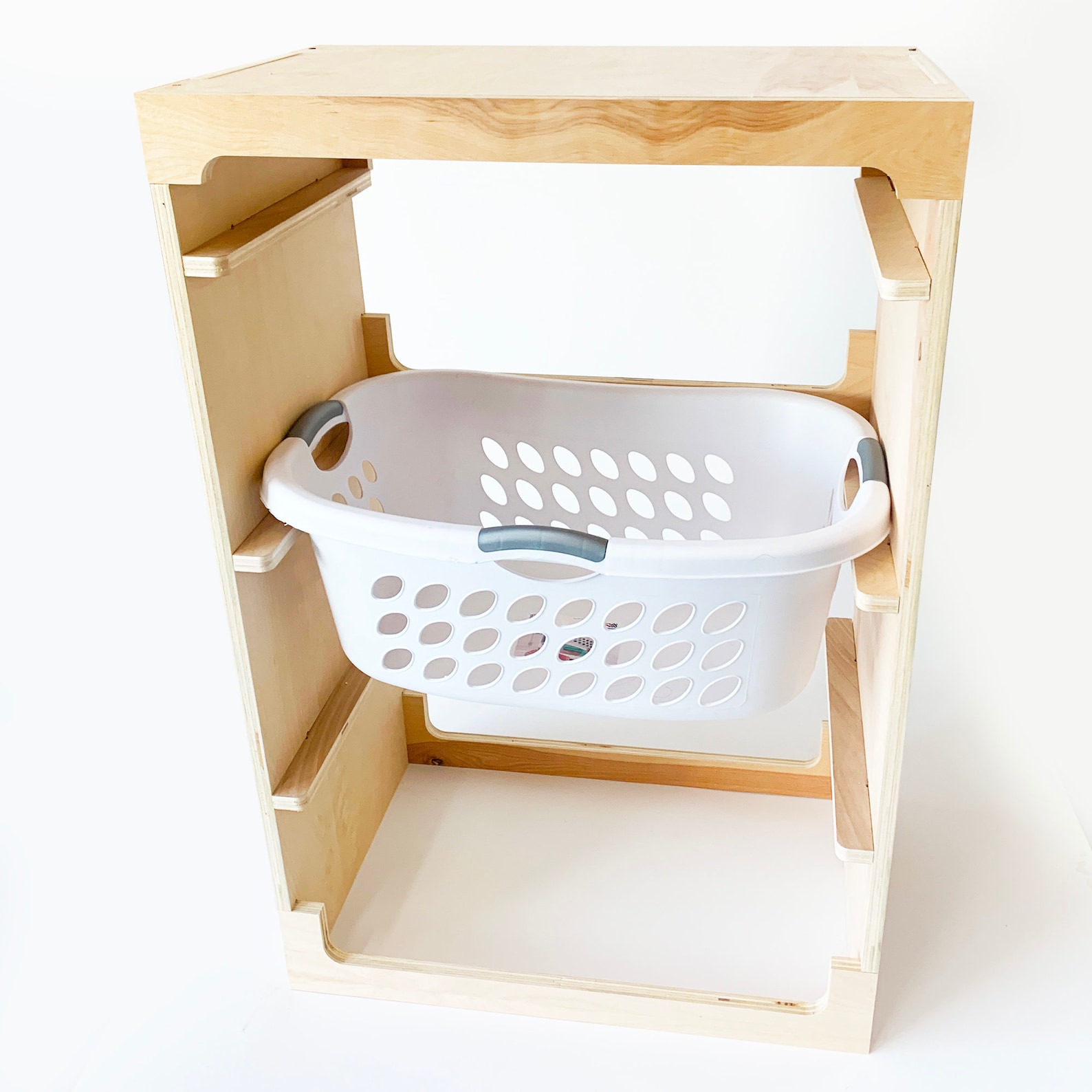Unfinished Laundry Basket Holder, Compact Laundry Basket Organizer for ...