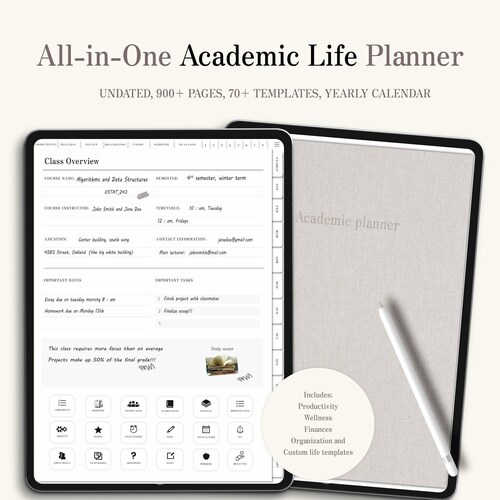 Digital Student Planner for College School UNDATED Academic - Etsy