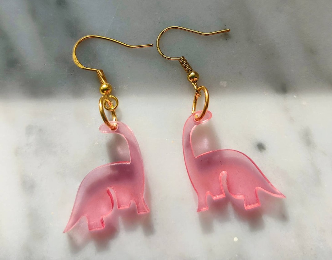 Pink Dinosaur Acrylic Earrings, Long Neck Dinosaur Earrings, Gift for ...
