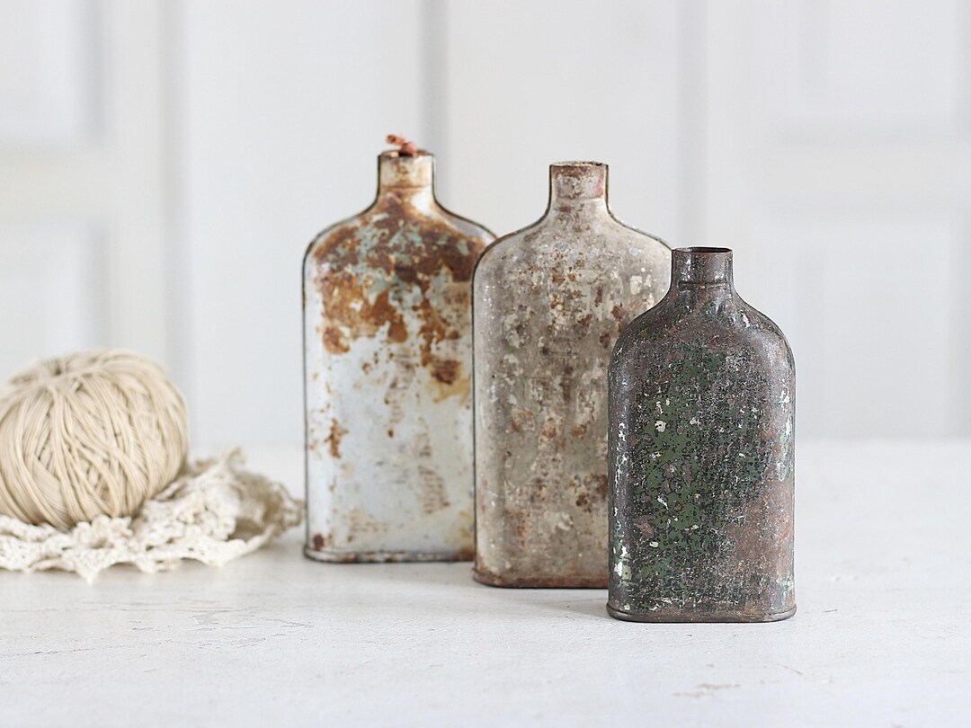 Set of 3 Small Tin Bottles, Ammunition Bottles, Decoration Bottles ...