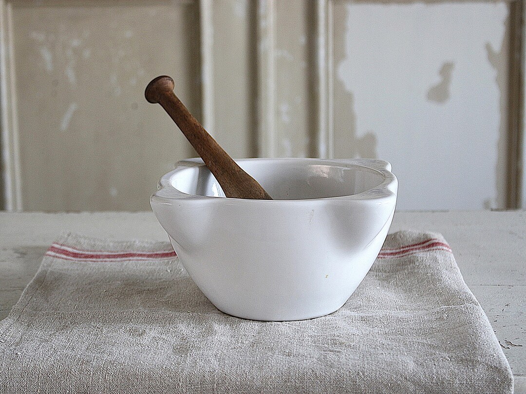 Vintage French White Ironstone Mortar and Pestle, Farmhouse Kitchen ...