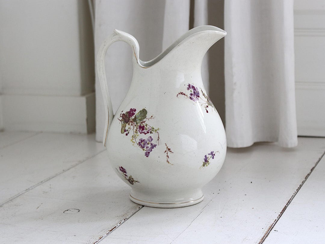Elegant Water Jug, Pitcher, Flower Vase, Transferware Flowers ...