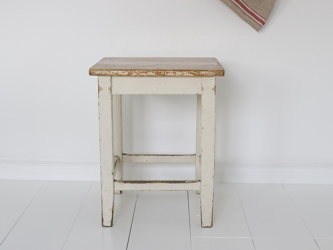 Vintage French Stool, Bedside Table, Side Table. Chippy Paint ...