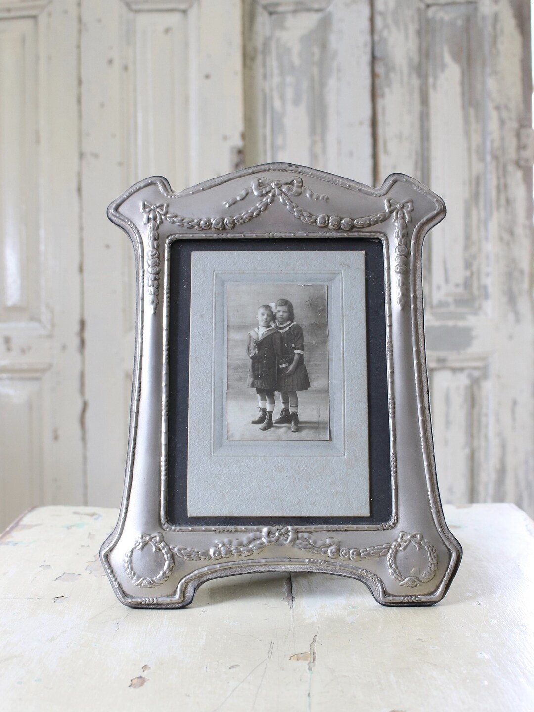 Vintage French Photo Frame With Photo Picture Frame Punched Metal ...