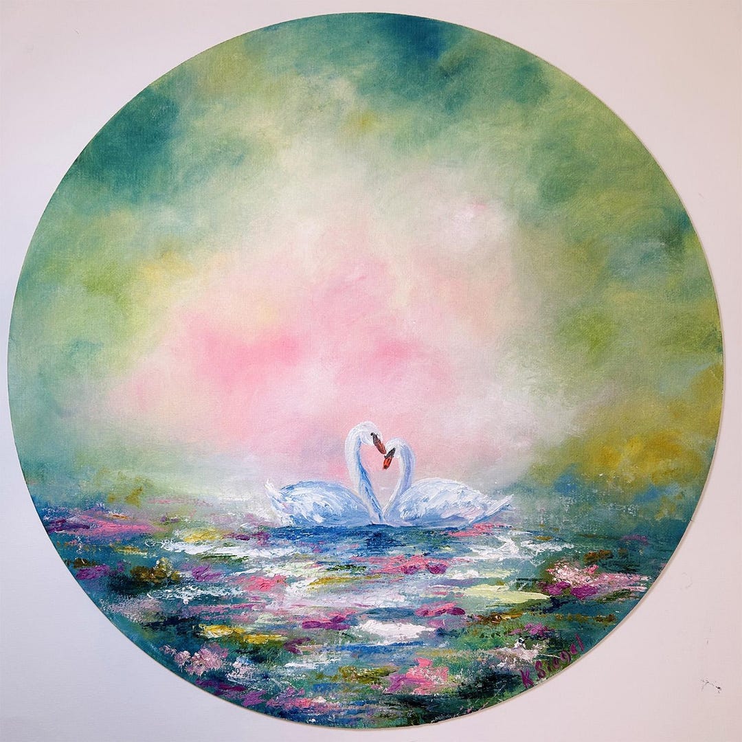 Swans Painting Original Oil Painting Swan Lake Painting Swans Love ...