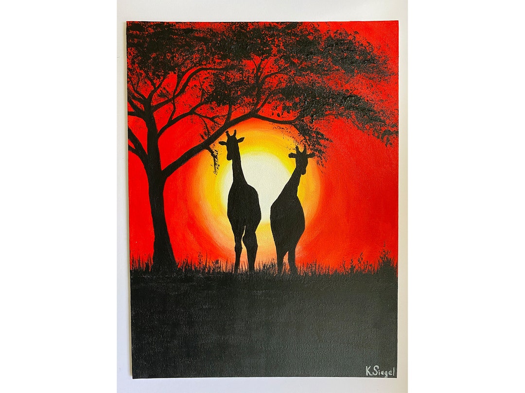 African Landscape Painting Original Art Giraffe Painting Acrylic ...