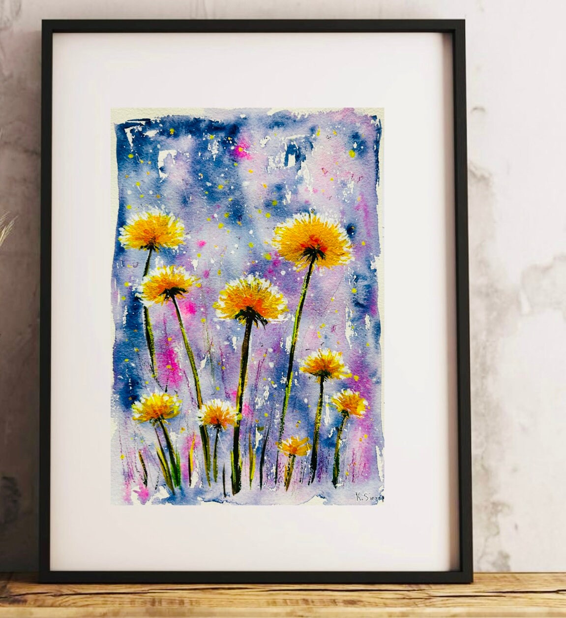 Dandelion Painting Original Art Wildflowers Art Dandelion Flower ...