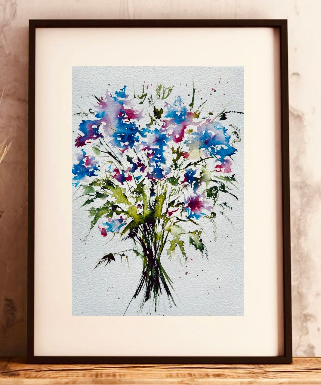 Bouquet of Flowers Painting Original Art Flowers Wall Art Blue Flowers ...