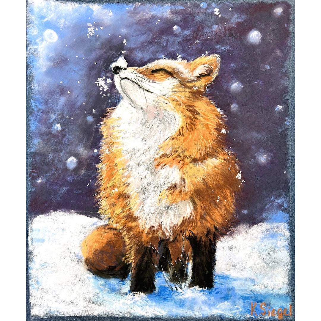 Fox Painting Original Art Red Fox in Snow Painting Wild Animals Artwork ...