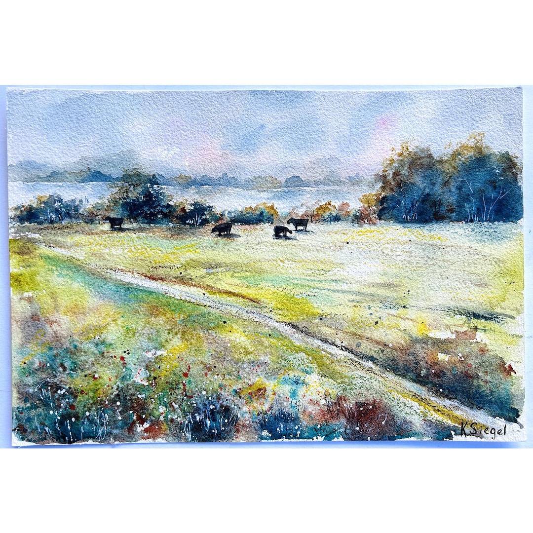 Field Painting Original Art Farm Painting Farm Animals Art Field Art ...