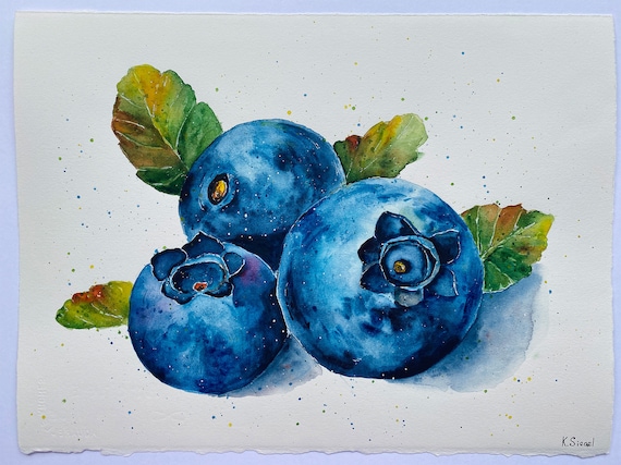 Blueberries Painting Original Art Blueberry Painting Fruit Art - Etsy