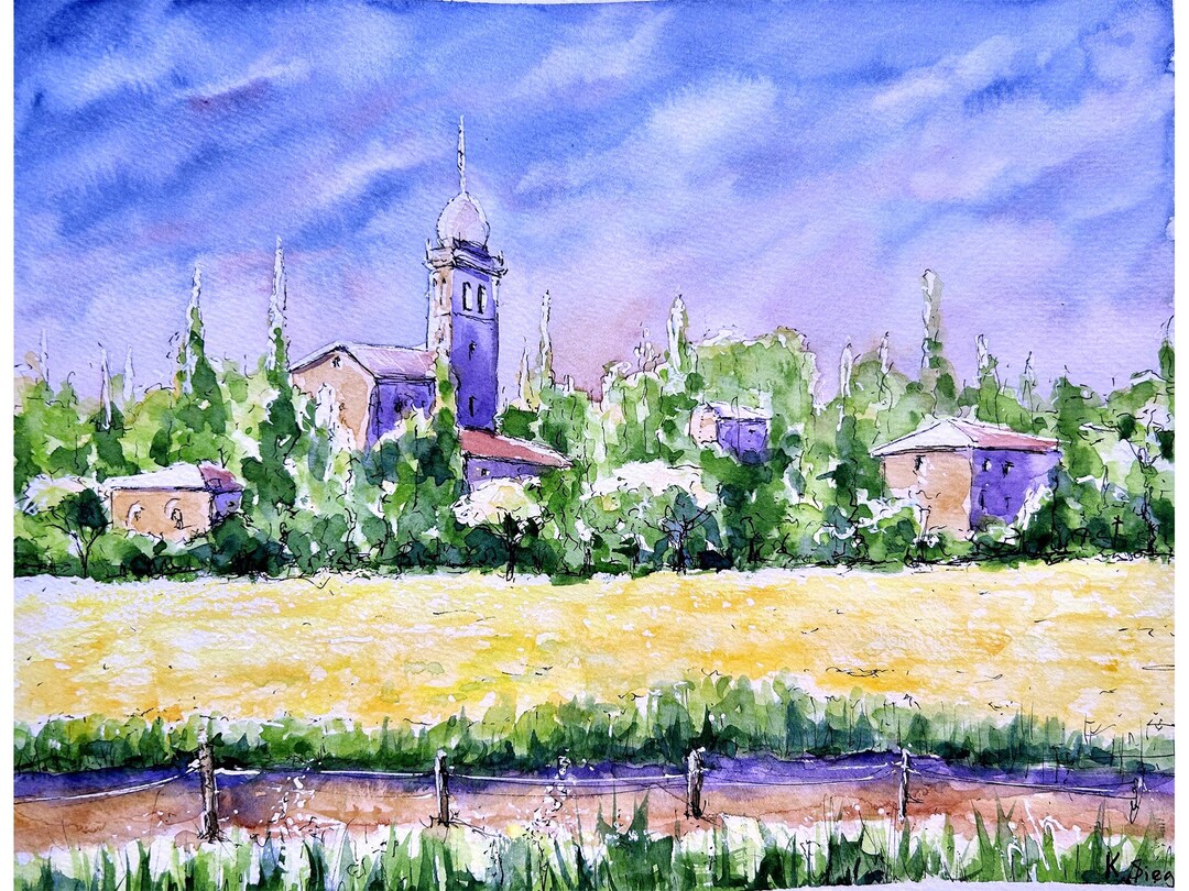 Small City Painting Original Art Rural Landscape Art Houses Painting ...