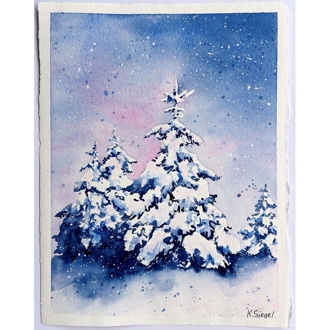 Christmas Tree Art Snow Christmas Tree Painting Original Art Winter ...