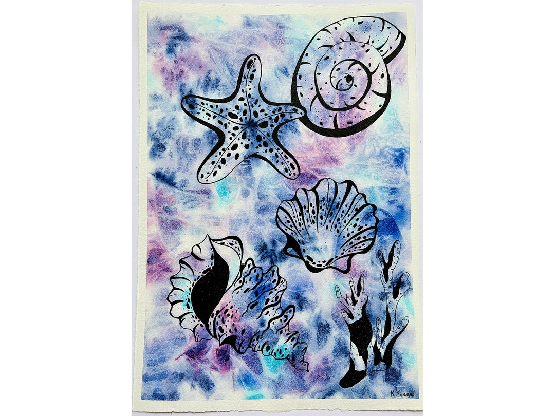 Sea Shell Painting Original Art Starfish Painting Colorful Seashells ...