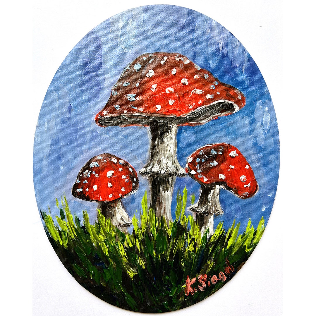 Mushrooms Painting Original Art Red Mushroom Art Fly Agaric Painting ...