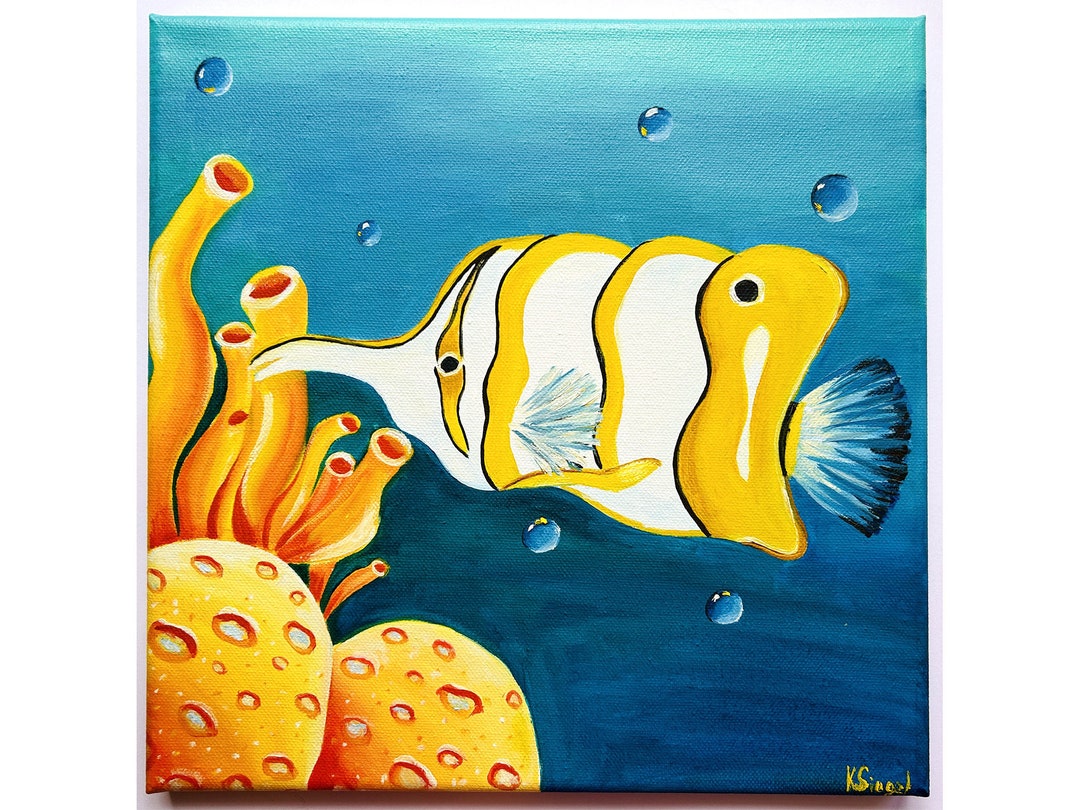 Tropical Fish Painting Original Art Butterfly Fish Painting Angelfish ...