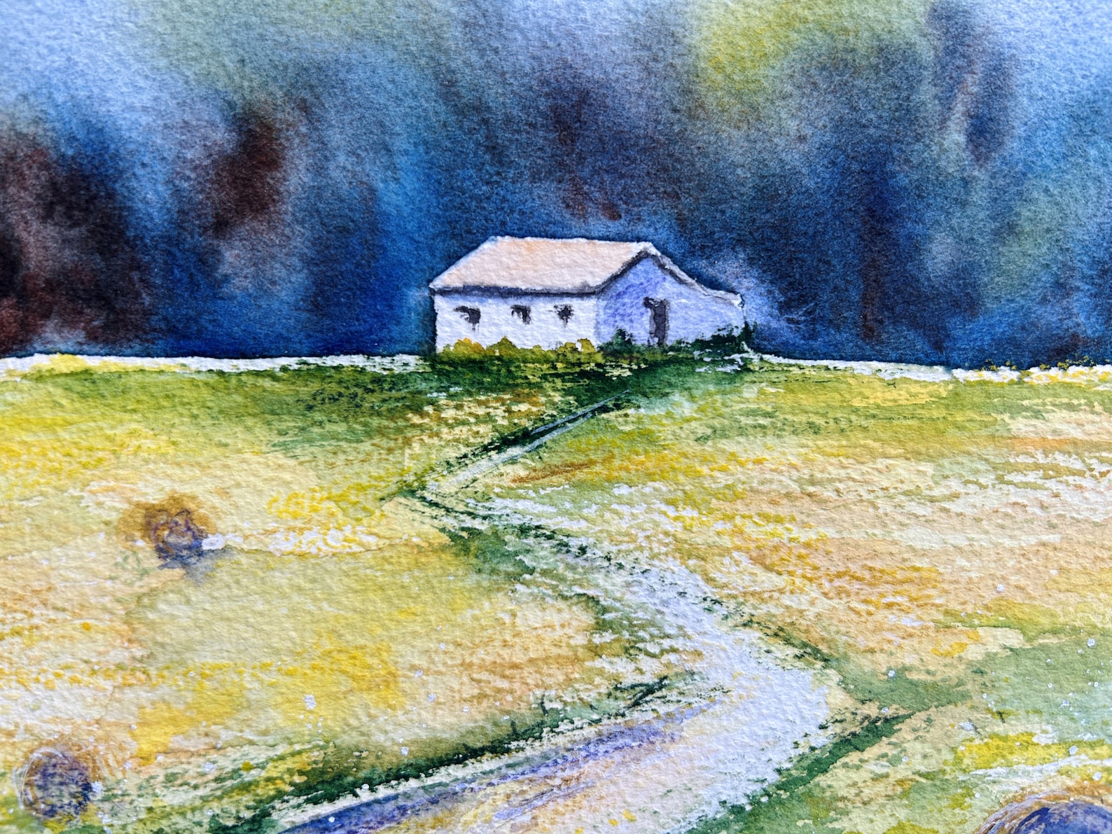 Field Painting Original Art Haystacks Painting Hay Art House in Field ...