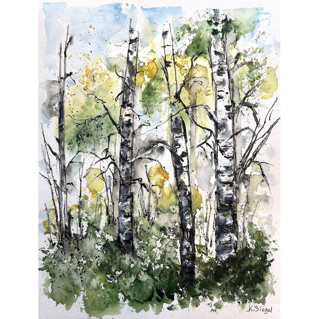 Birch Trees Painting Original Watercolor Art Birch Forest Art Summer ...