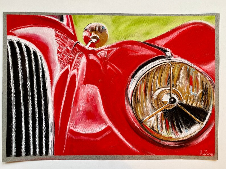 Retro Car Painting Vintage Car Painting Red Car Painting Retro Artwork ...