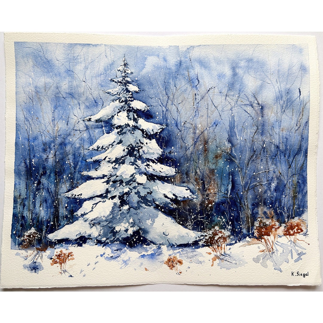 Christmas Tree Painting Original Art Winter Landscape Merry Christmas ...