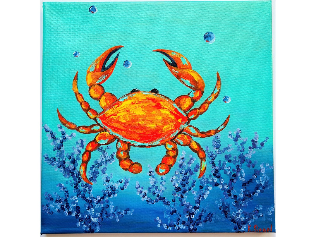Tropical Art Crab Painting Original Art Sea Crab Painting Reef Painting ...