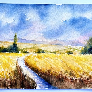 Field Painting Original Art Summer Landscape Painting Path in the Field ...