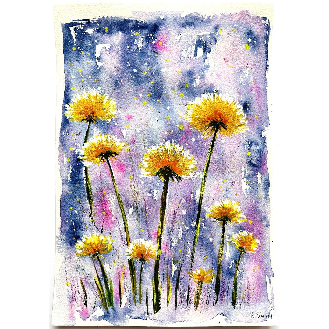 Dandelion Painting Original Art Wildflowers Art Dandelion Flower ...