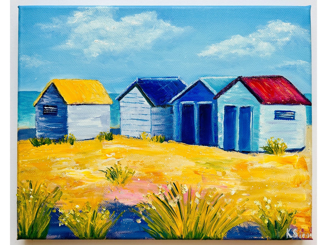 Beach Huts Painting Hut Painting Huts on the Beach Painting Seascape ...