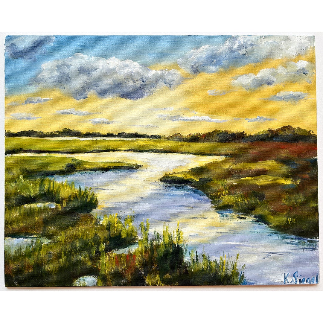 River Painting Sunset Painting River Landscape Art Trees Painting River ...