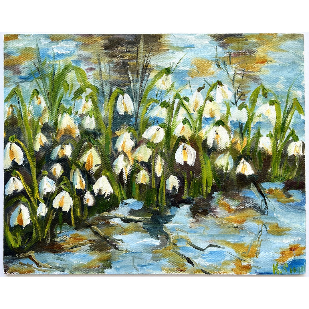 Snowdrops Painting Spring Flowers Painting Original Art White Snowdrop ...