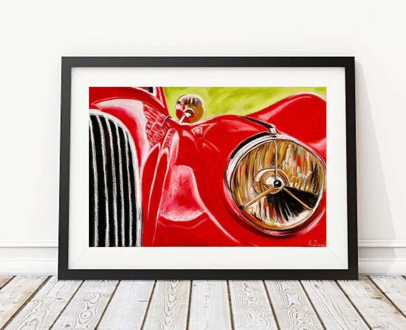 Retro Car Painting Vintage Car Painting Red Car Painting Retro Artwork ...