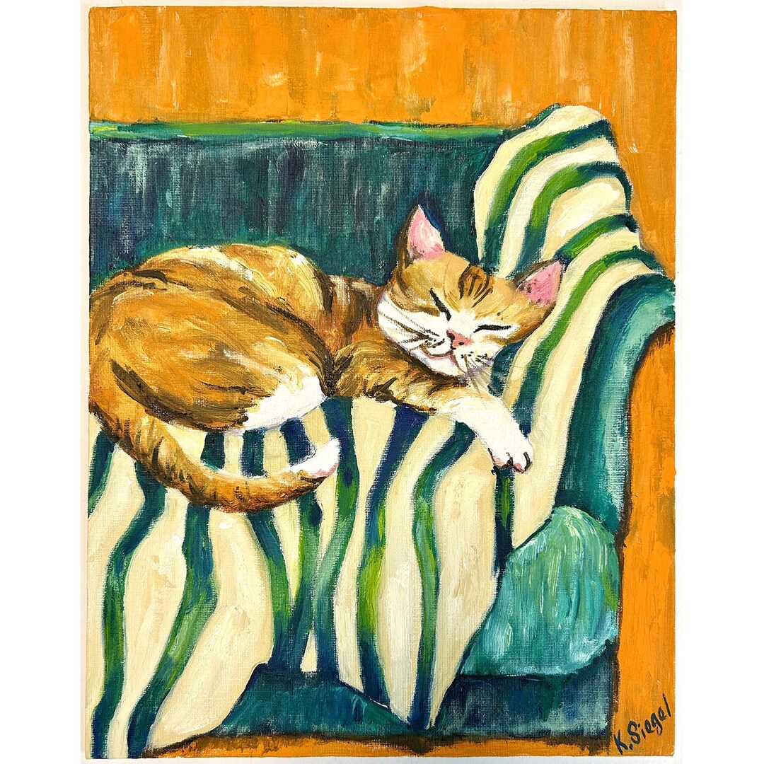 Red Cat Painting Sleeping Cat Painting Original Oil Painting Cute Cat ...