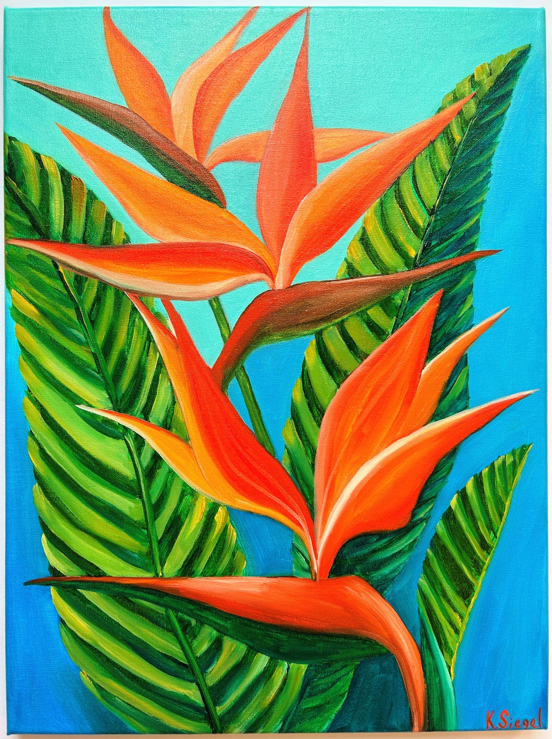 Tropical Flowers Painting Bird of Paradise Art Tropical Art Strelitzia ...
