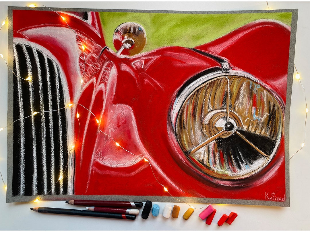 Retro Car Painting Vintage Car Painting Red Car Painting Retro Artwork ...