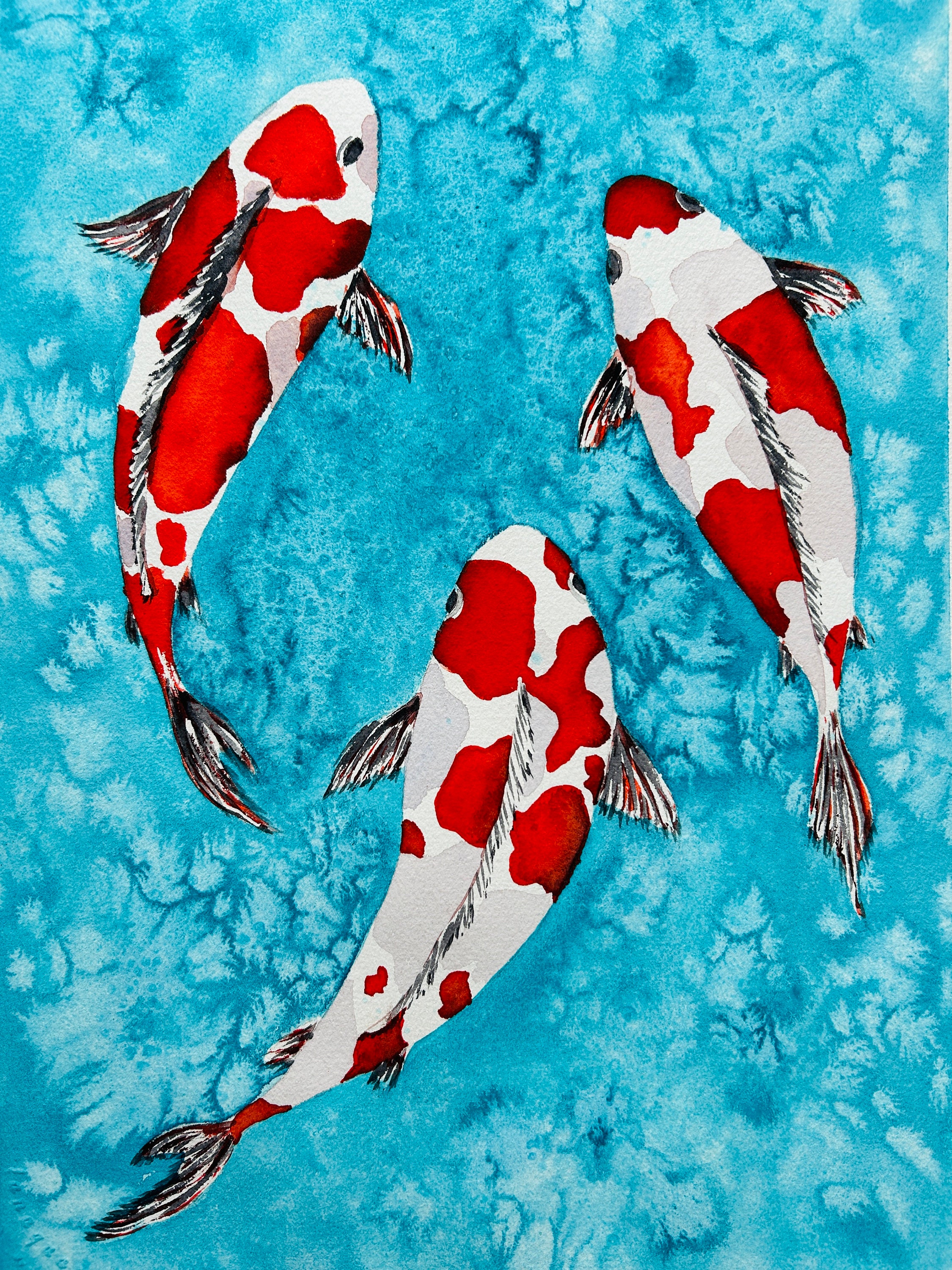Koi Fish Painting Three Koi Fish Painting Japanese Koi Fish - Etsy