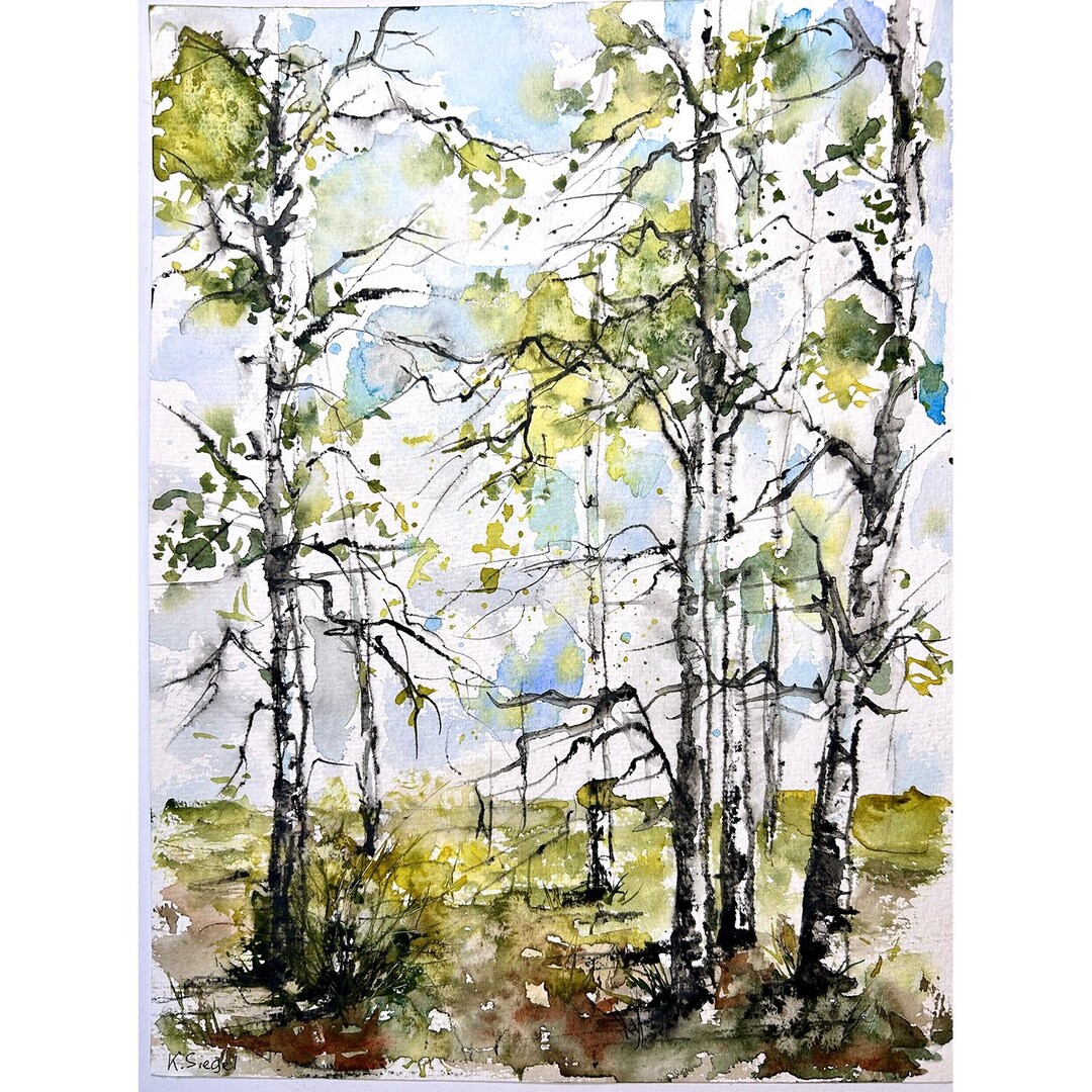 Birch Trees Painting Original Watercolor Art Birch Forest Painting ...