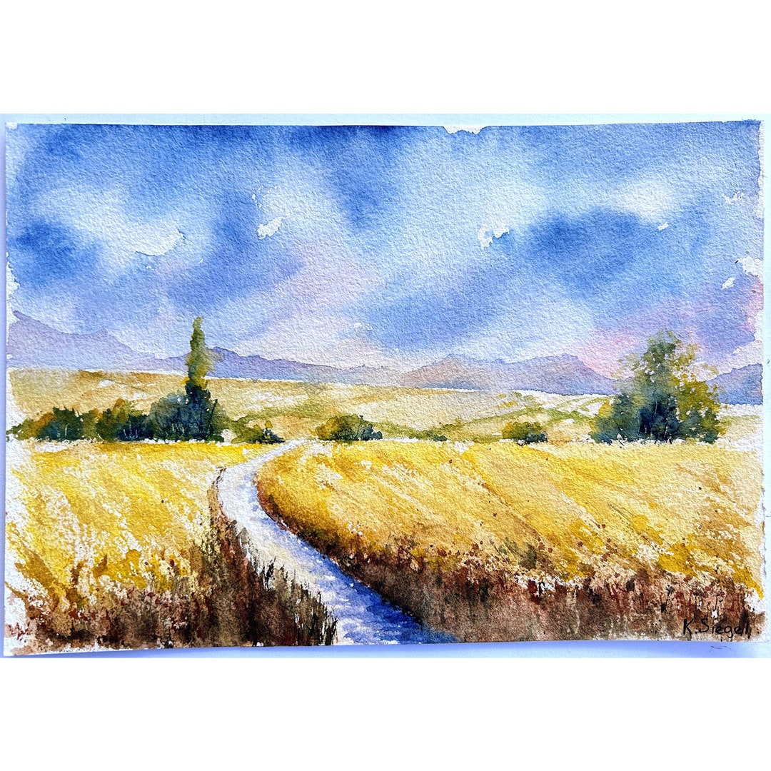 Field Painting Original Art Summer Landscape Painting Path in the Field ...