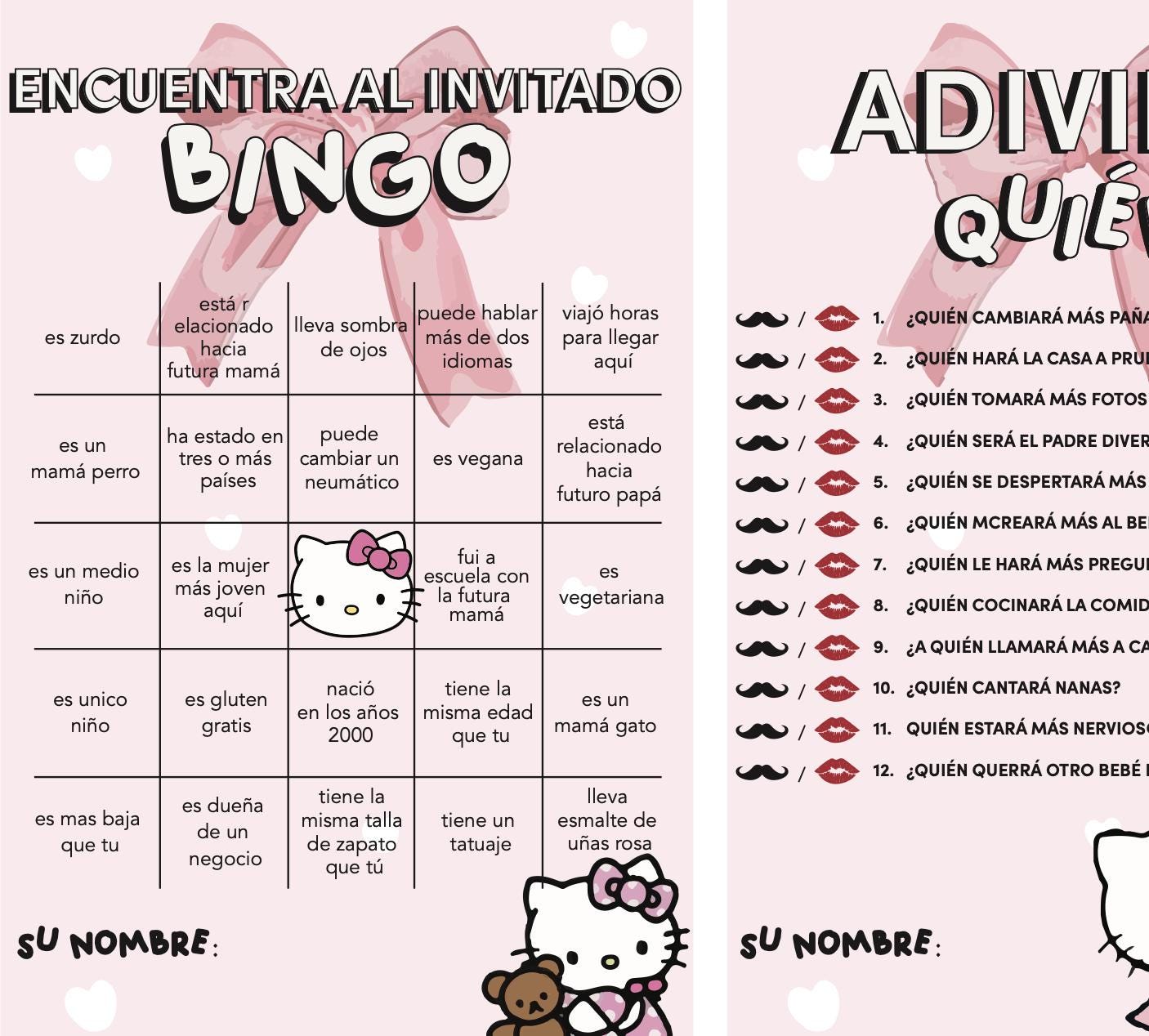 Baby Shower Game Pack - Cartoon Kitten - SPANISH VERSION - Etsy