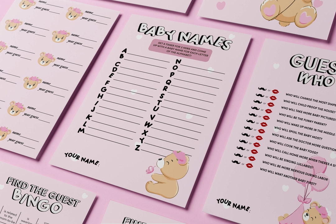 Baby Shower Game Pack - Cute Baby Girl Bears - Etsy