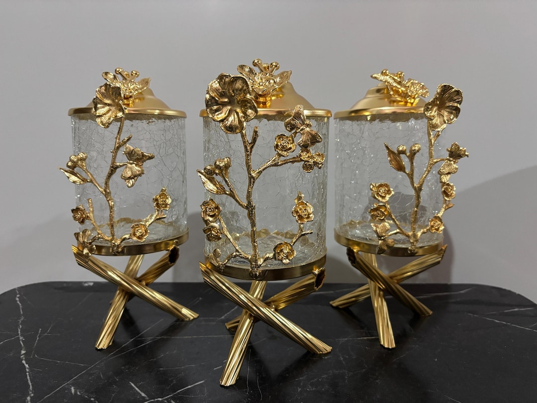 Gold Canister Set for Kitchen Decor Glass Storage Jar Set - Etsy